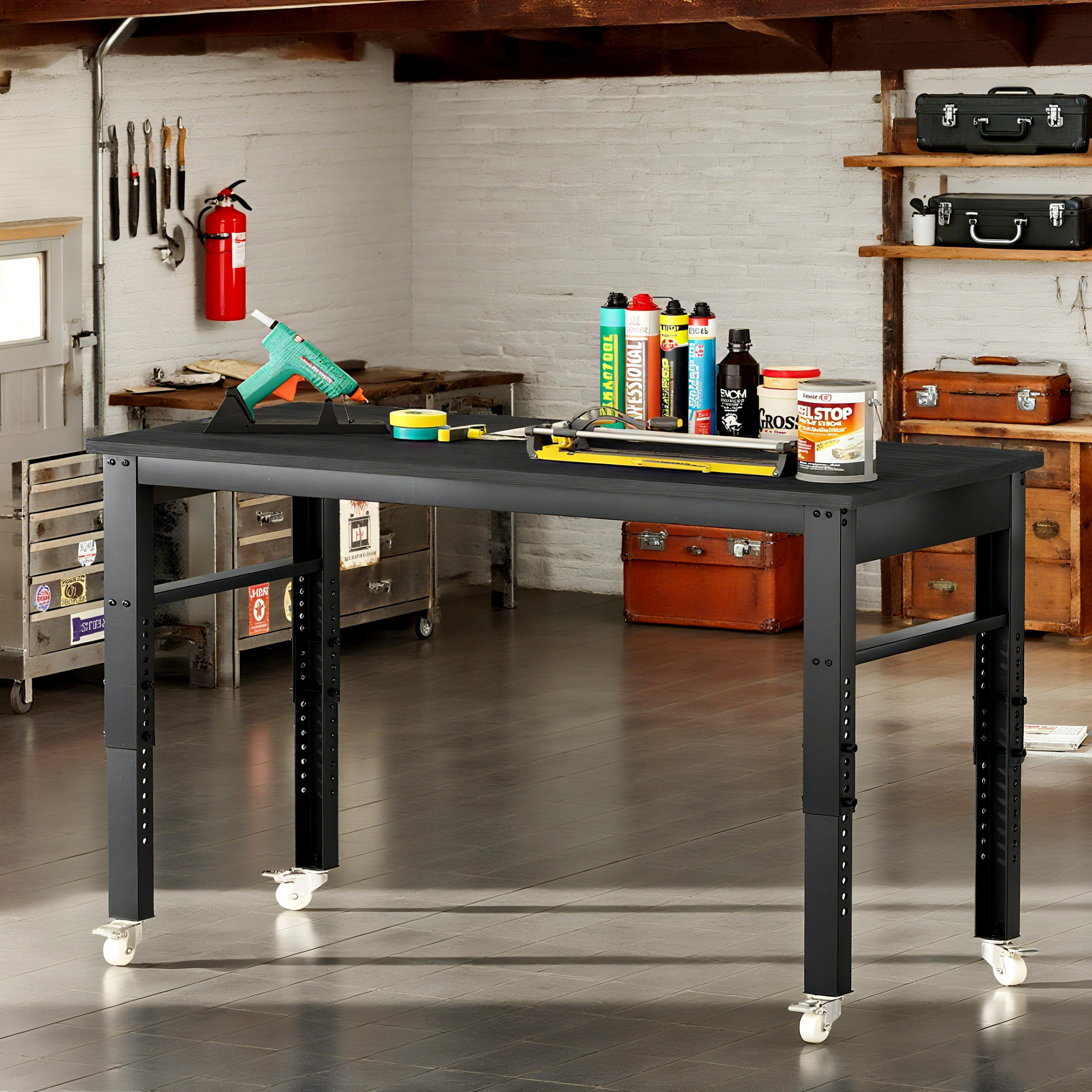Ebern Designs 47.2" Adjustable Workbench, Heavy-Duty Work Bench Table With Lockable Casters ...